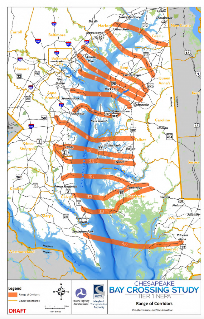MDTA Pre-Decisional Map of Proposed Bay Bridge Crossings in Kent County ...